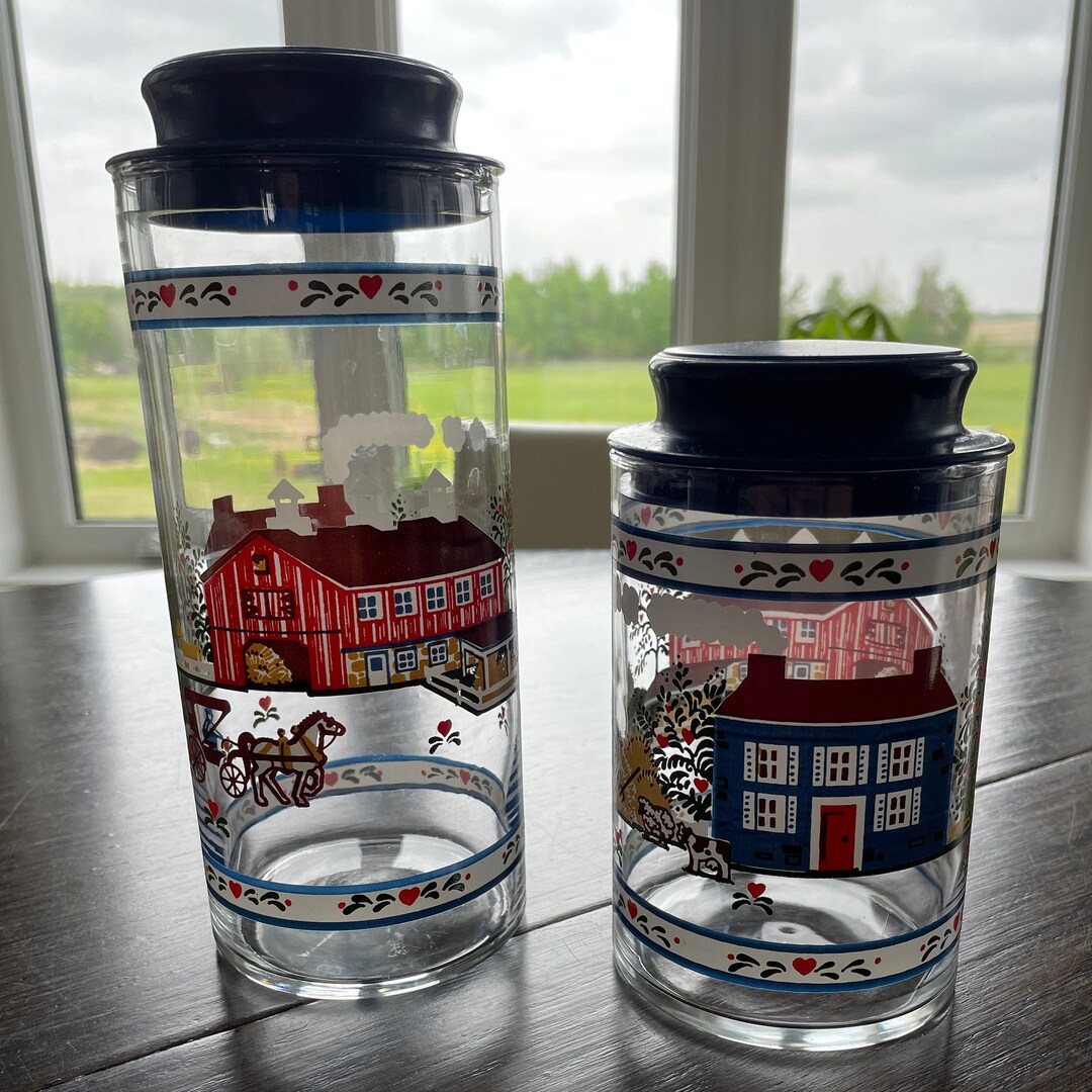 Vintage Tiara Rural Blue Glass Colonial Farmhouse Canister Set ...