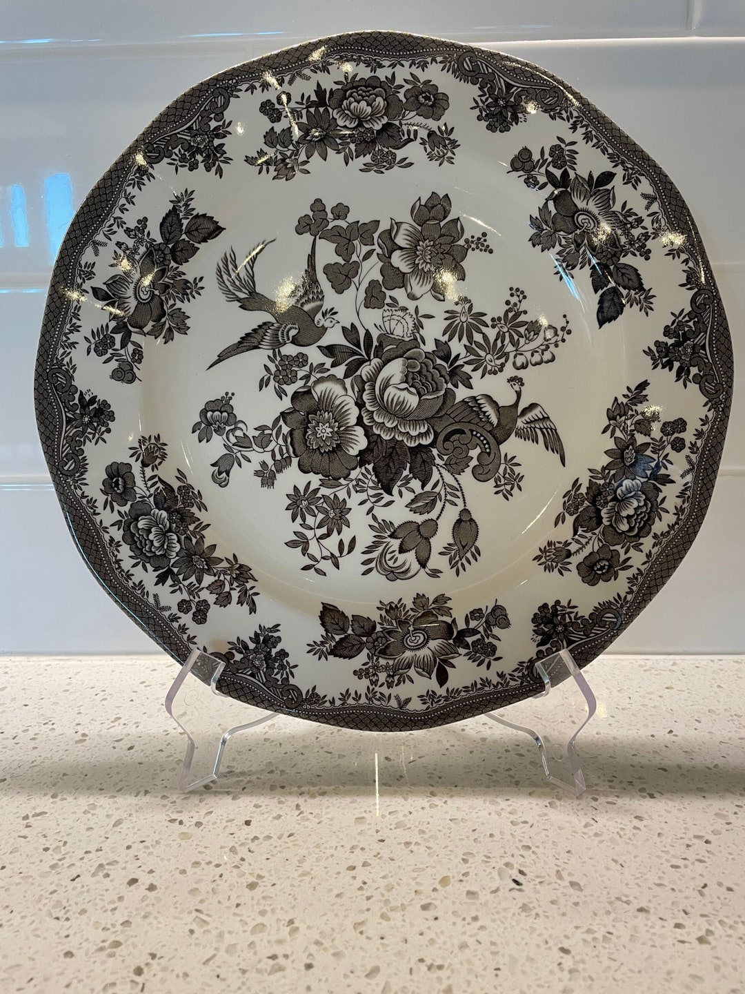 Vintage Enoch Wedgwood Asiatic Pheasants Plate: Dark Brown Transferware ...