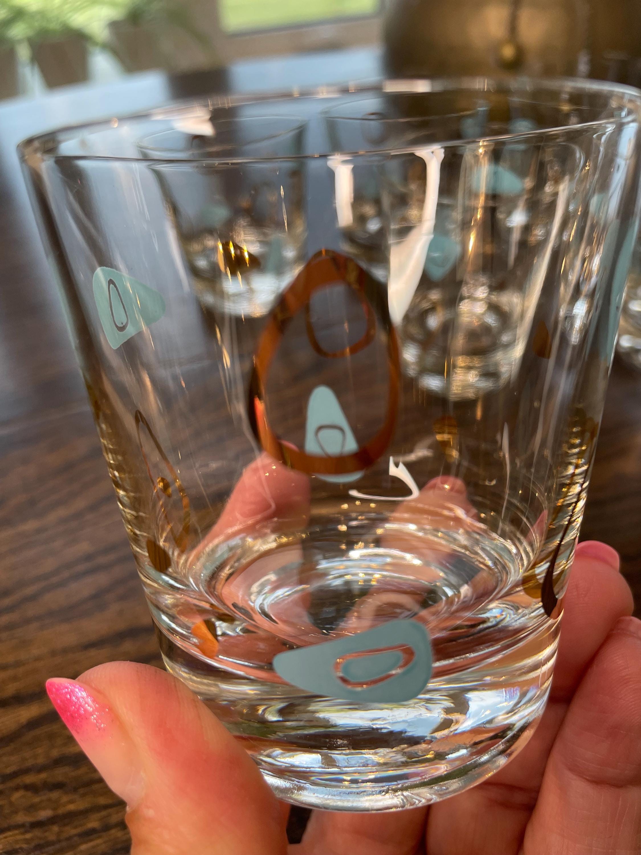 MCM Atomic Amoeba Lowball Tumblers With Turquoise Blue and Gold ...