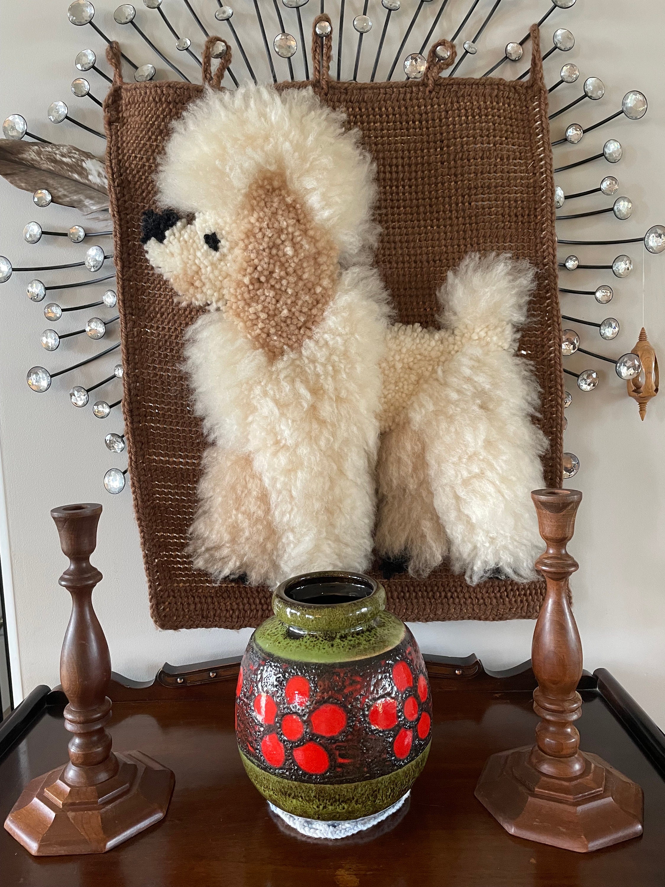 Vintage French Poodle Hooked Rug Wall Hanging, 1970's Home Decor ...