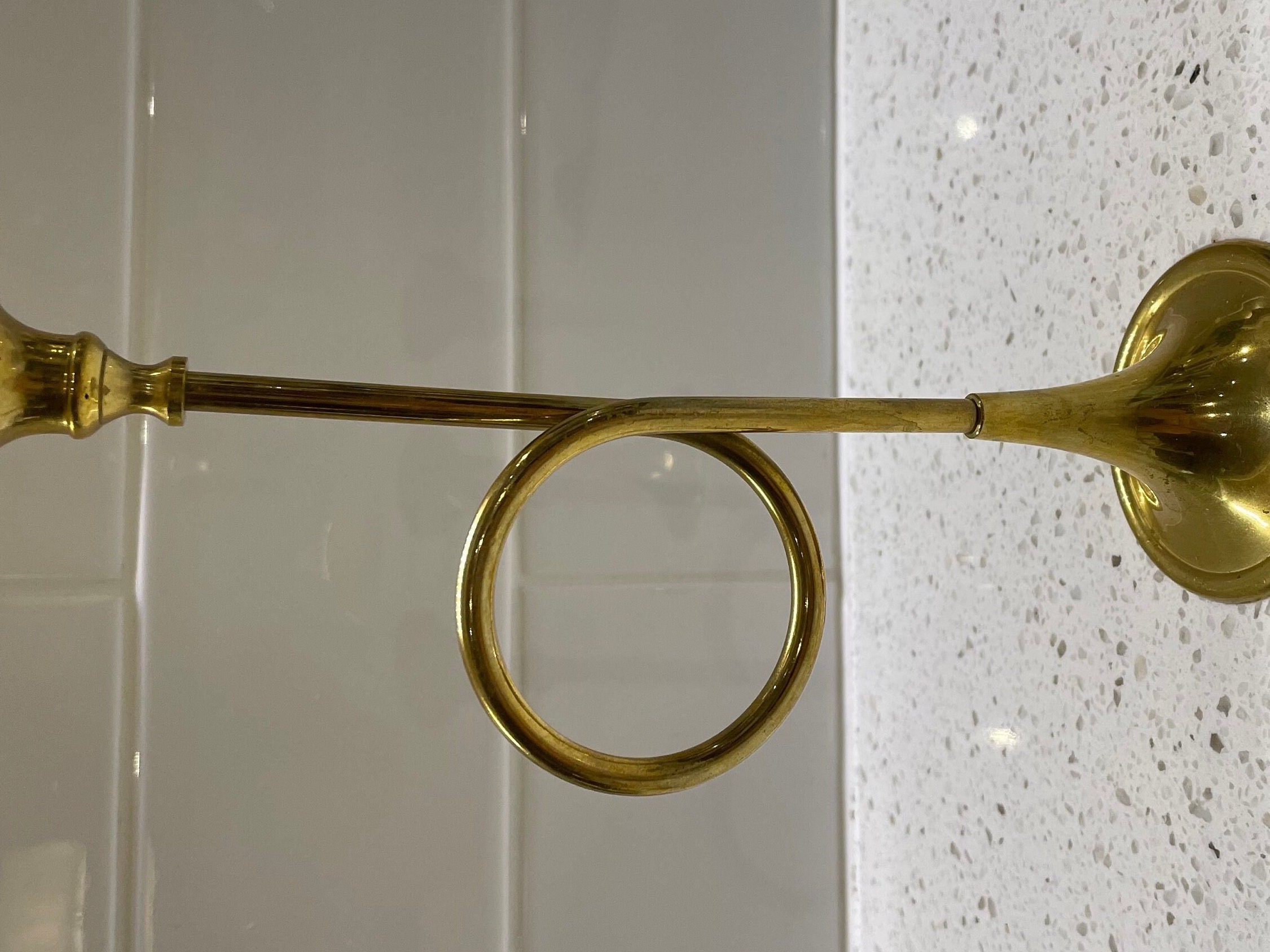 Vintage Brass Trumpet Horn Candle Holder, Holiday Christmas Decor, 8 1/ ...