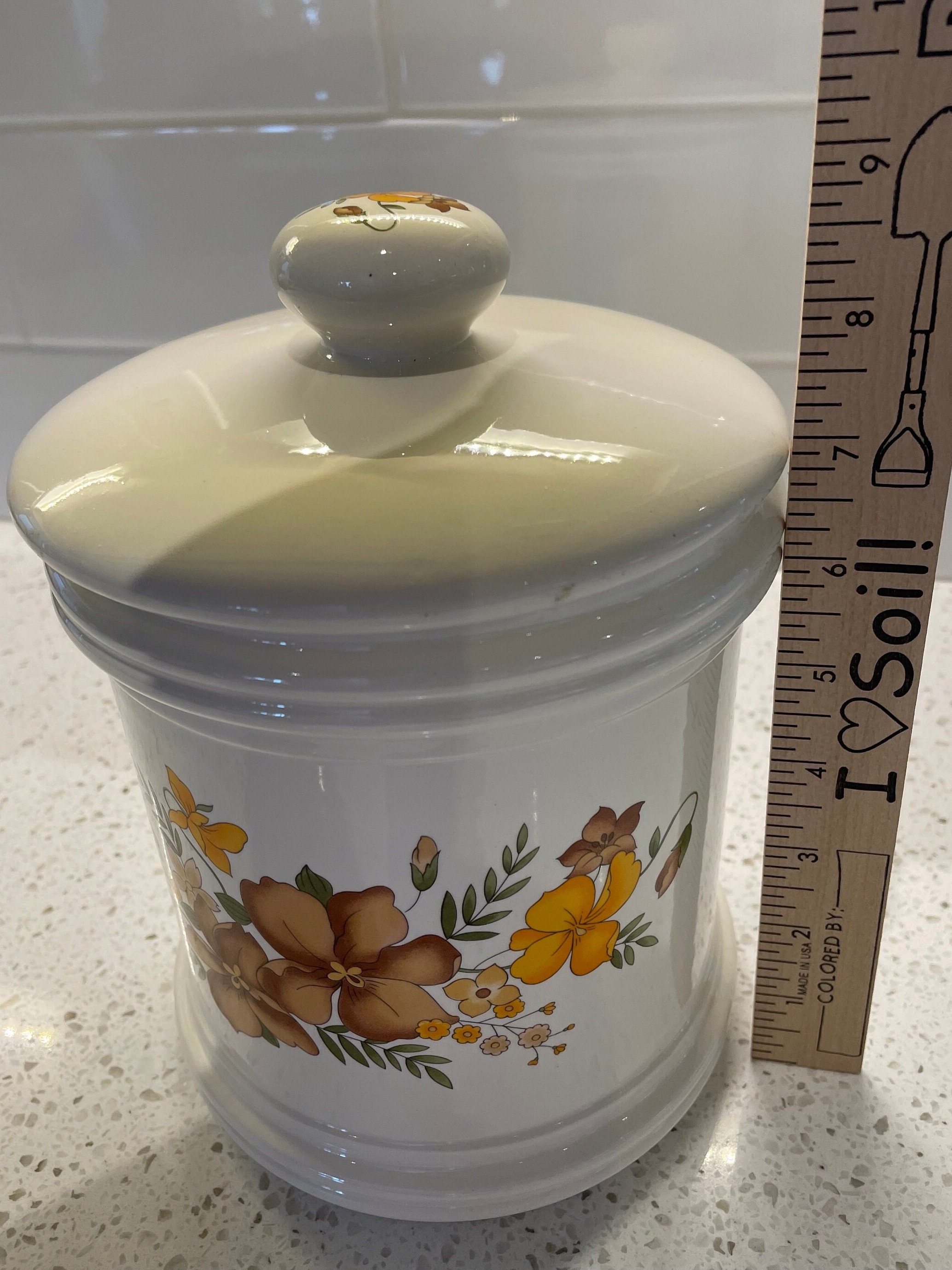 Vintage 1970's Ceramic Storage Container and Lid With Brown and Orange ...