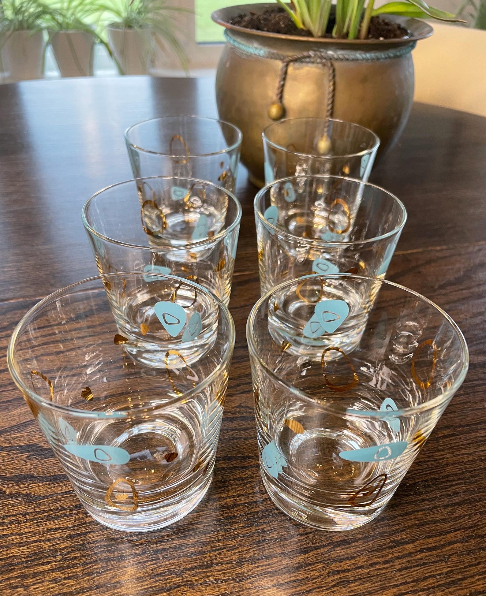 MCM Atomic Amoeba Lowball Tumblers With Turquoise Blue and Gold ...