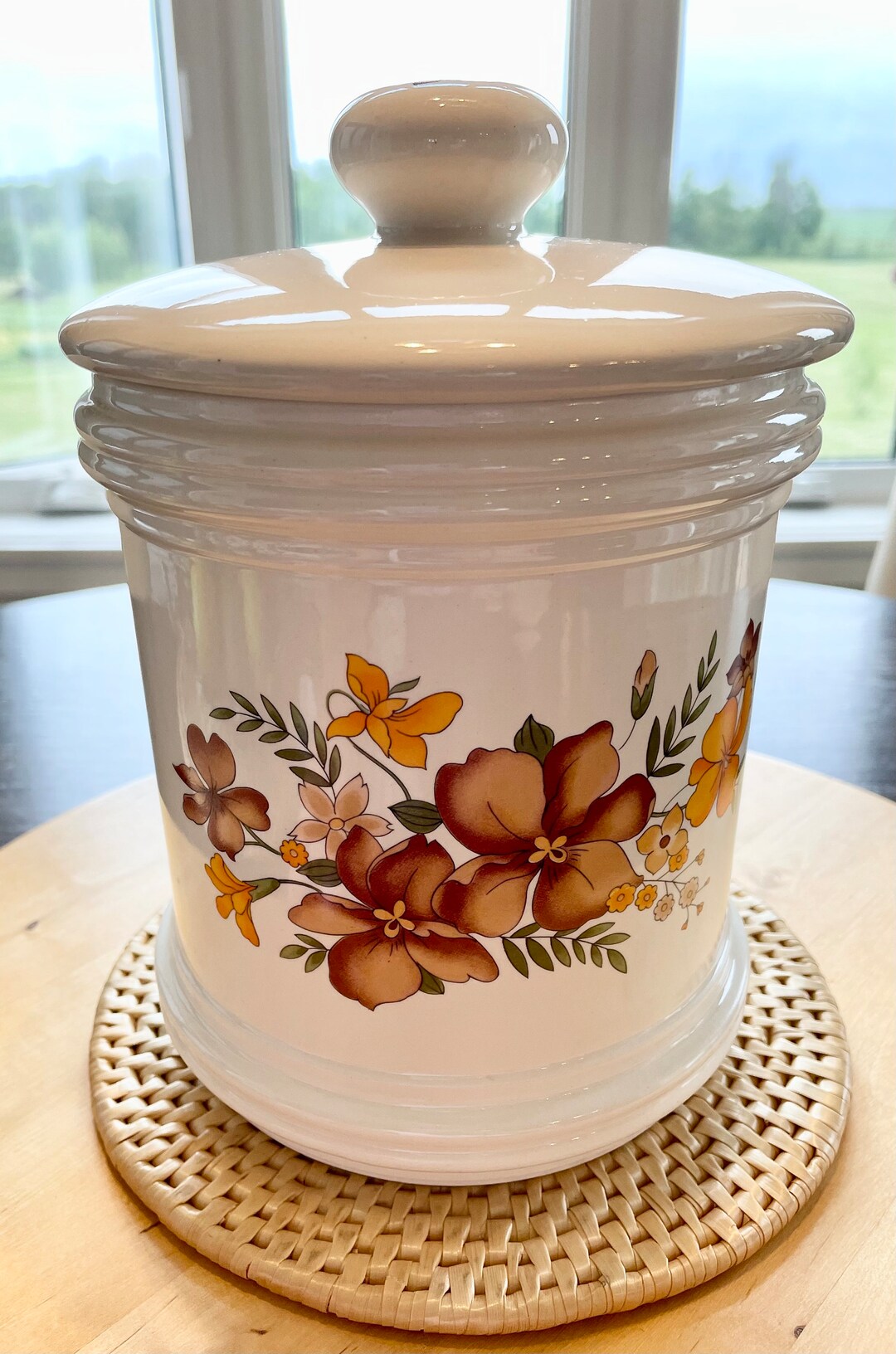 Vintage 1970's Ceramic Storage Container With Lid in Brown and Orange ...