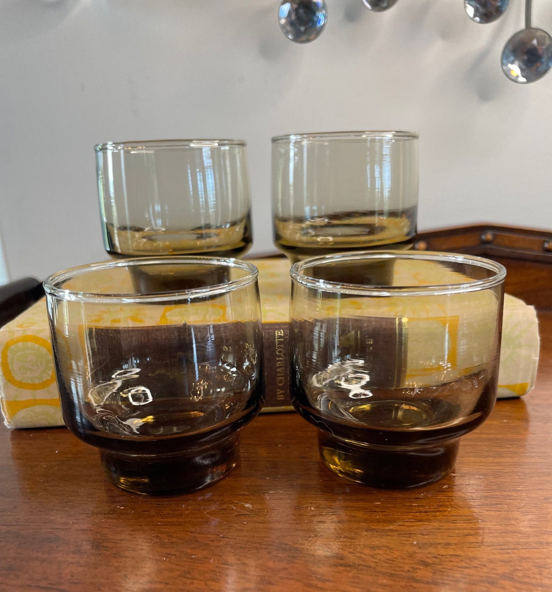 Vintage Libbey Smoky Brown Juice Glasses - MCM Lowball Tumblers, Set of ...