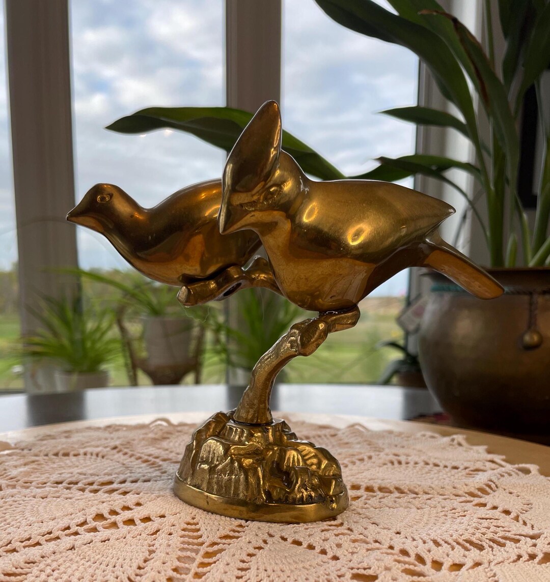 Vintage Brass Cardinal Bird Pair on Branch – Heavy Solid Brass Figurine ...