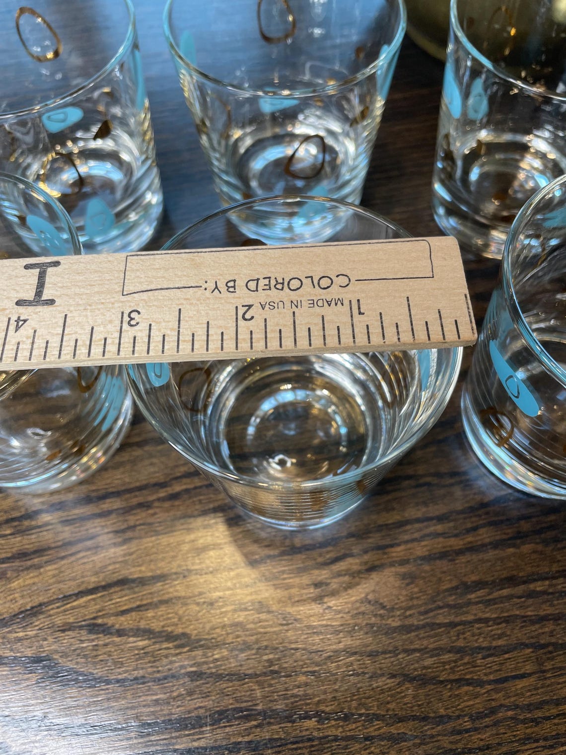 MCM Atomic Amoeba Lowball Tumblers With Turquoise Blue and Gold ...