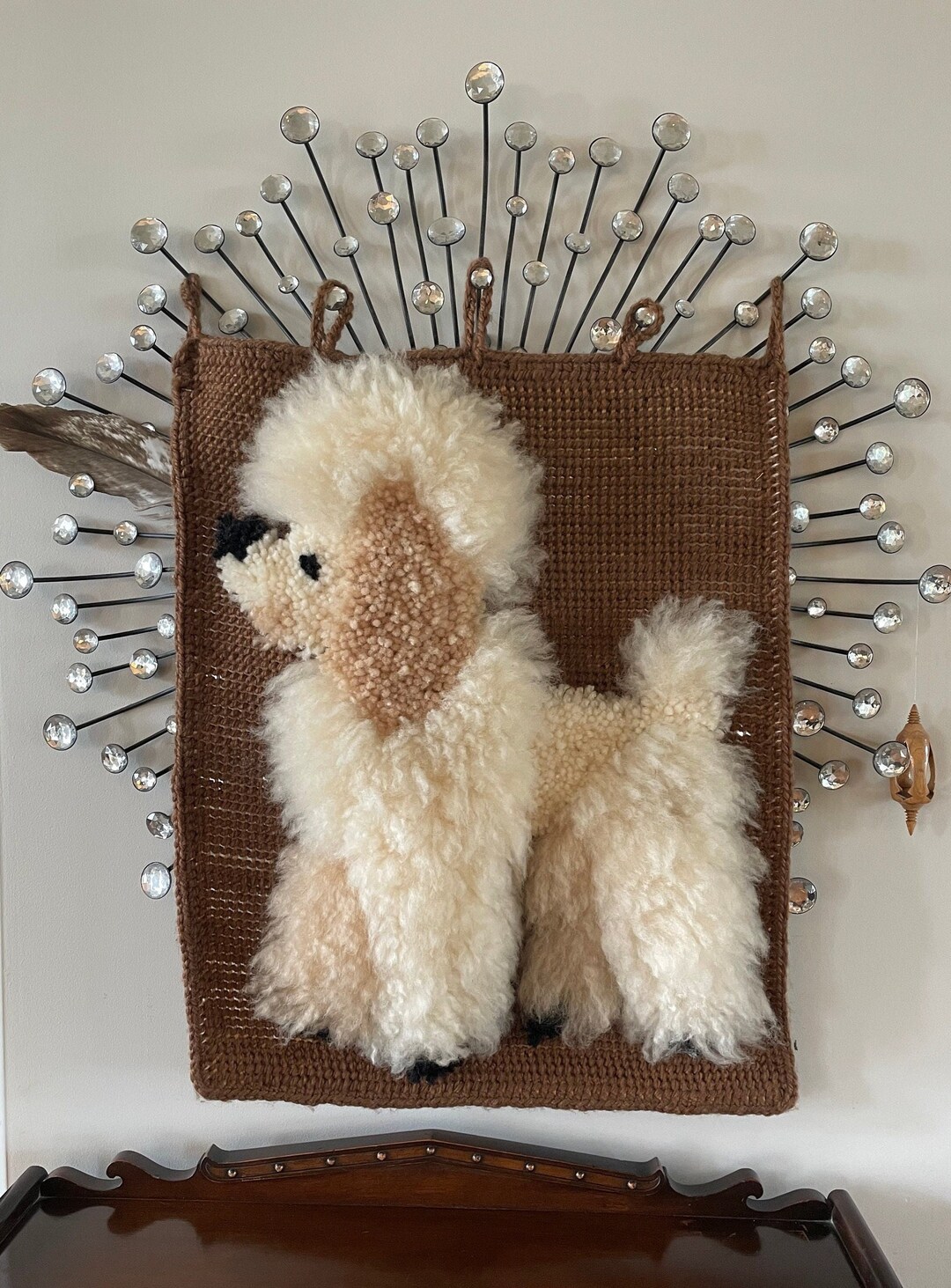 Vintage French Poodle Hooked Rug Wall Art, 1970s Handcrafted Textile ...