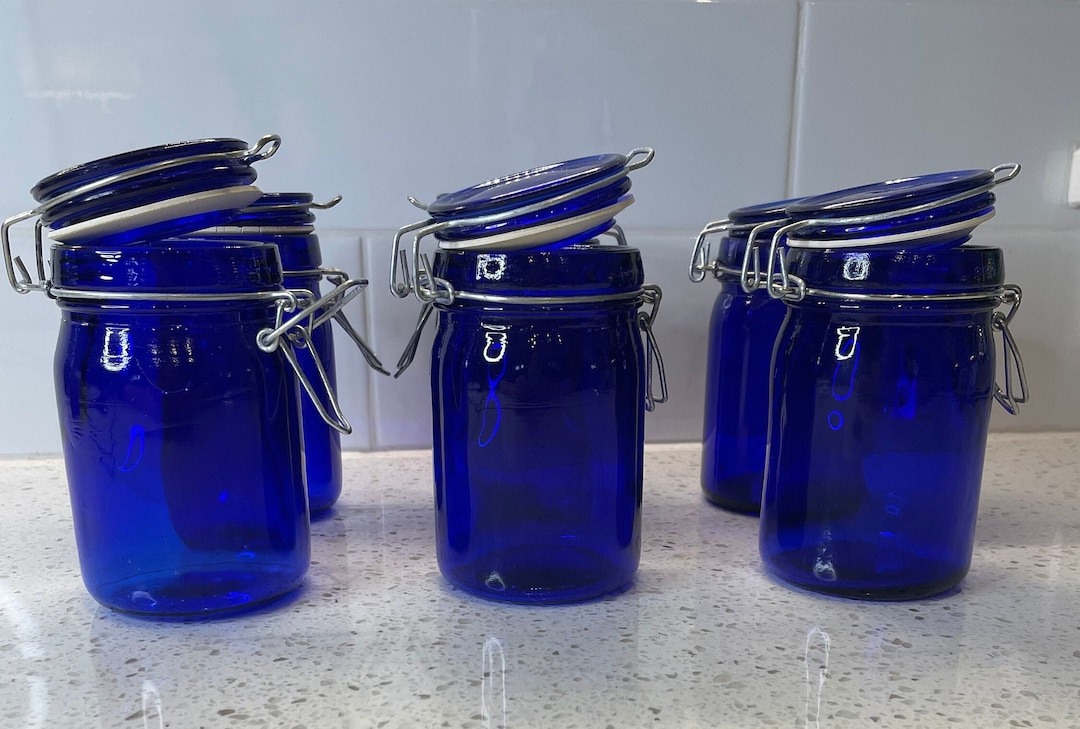 Vintage Small Cobalt Blue Storage Containers Set of 6 With - Etsy