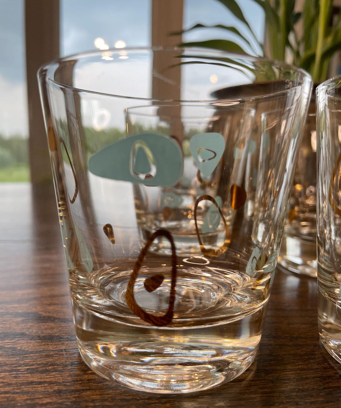 MCM Atomic Amoeba Lowball Tumblers With Turquoise Blue and Gold ...