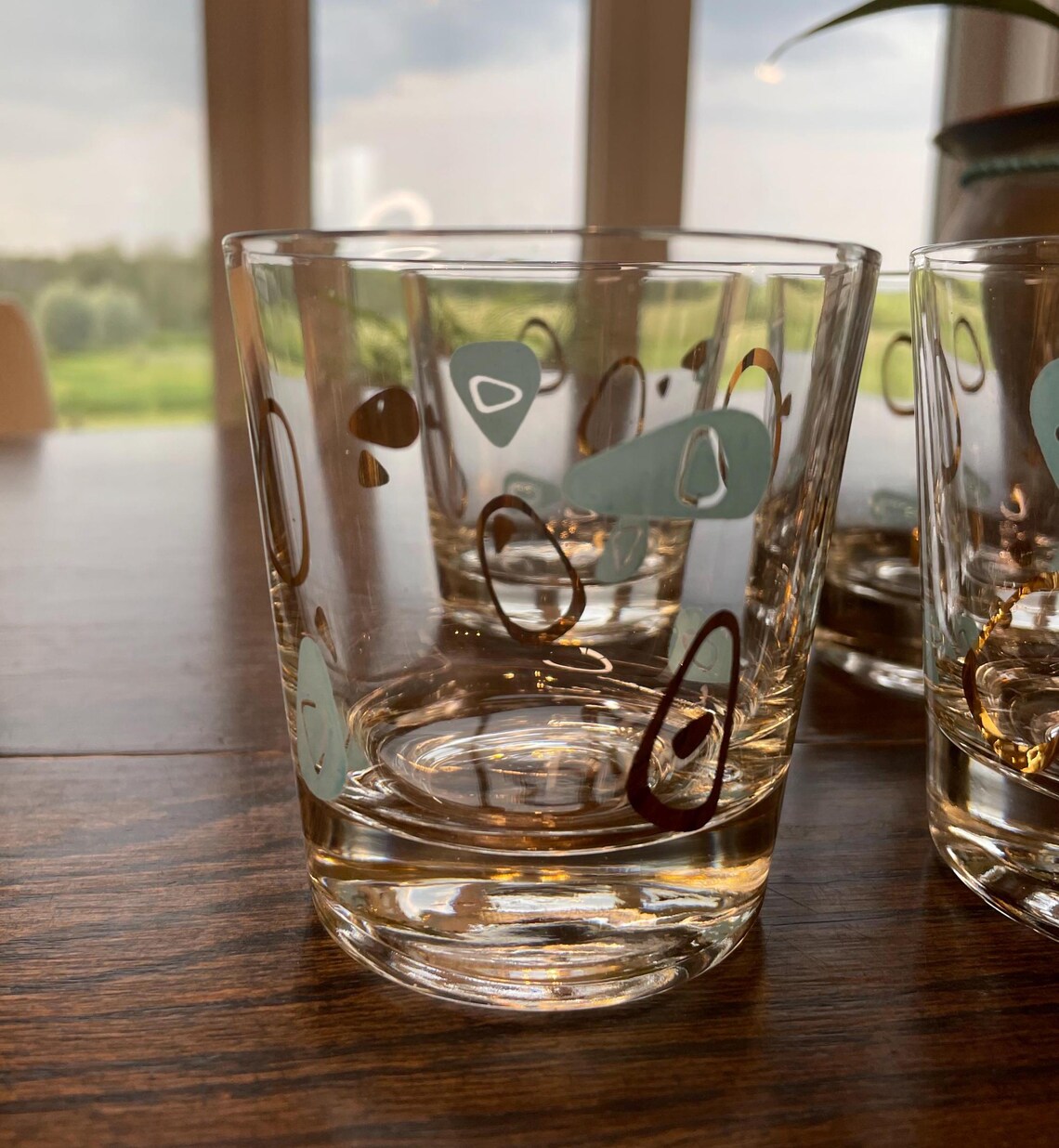 MCM Atomic Amoeba Lowball Tumblers With Turquoise Blue and Gold ...