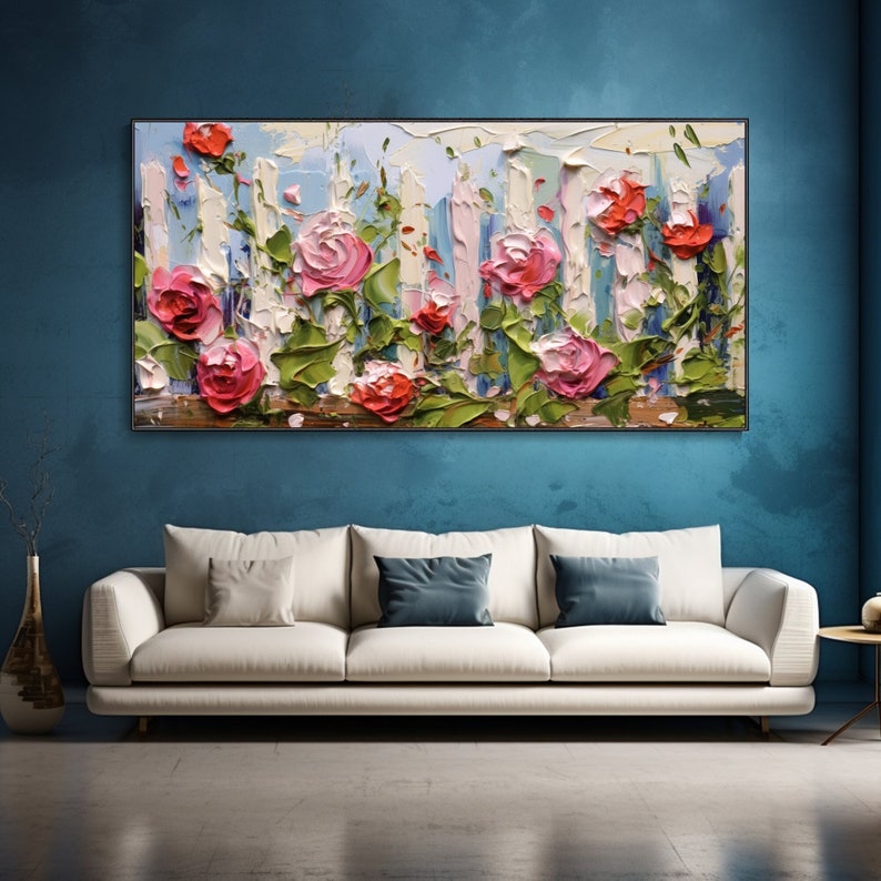 3D Pink Rose Canvas Oil Painting Modern Creamy Texture Wall Art ...