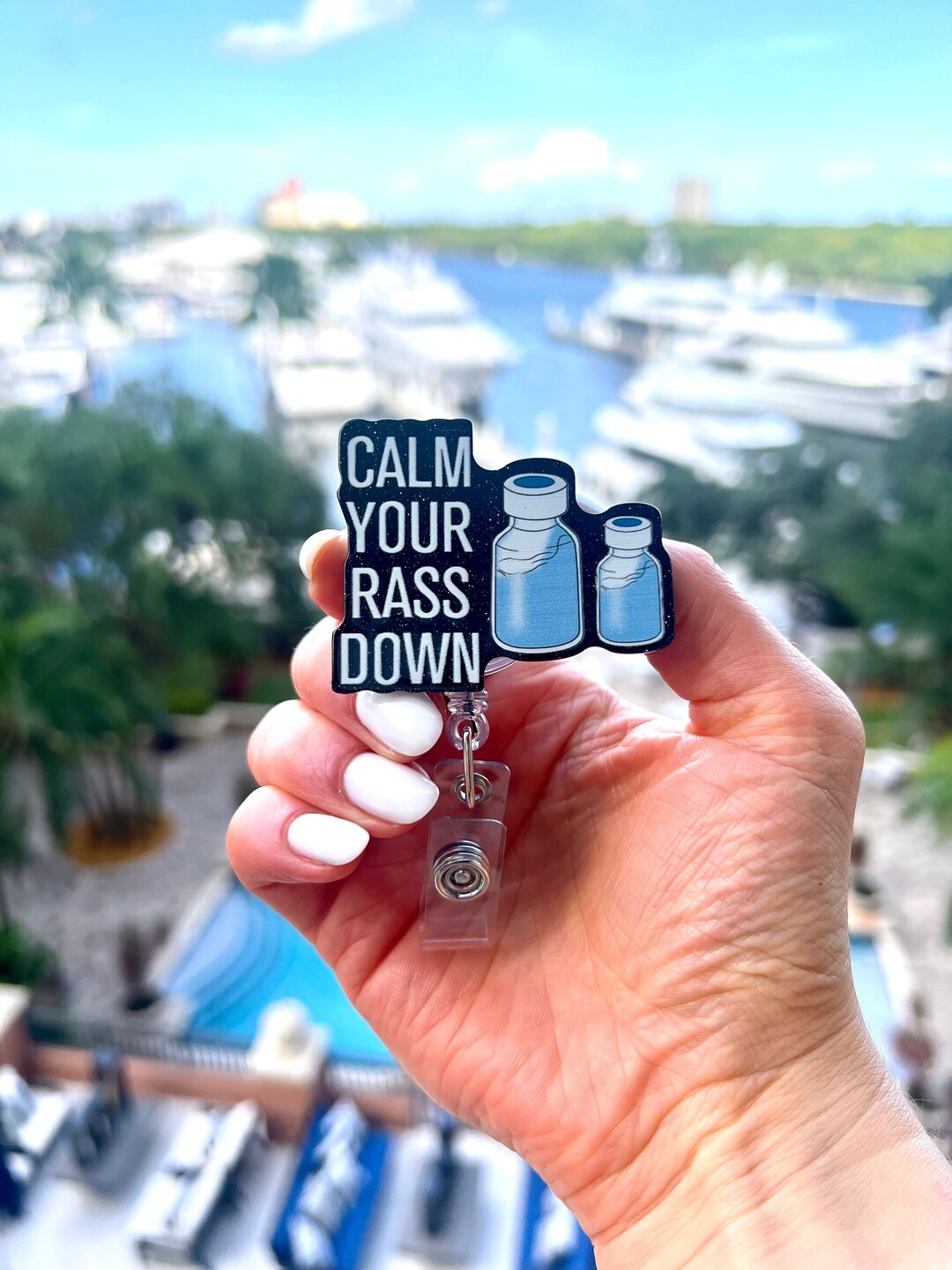 Calm Your Rass Down Acrylic Badge Reel Nurse Badge Holder Retractable Id Holder Funny Badge