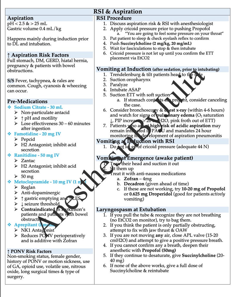 Anesthesia Lab Final Cheat Sheet Anesthesia Emergencies BOARDS REVIEW ...