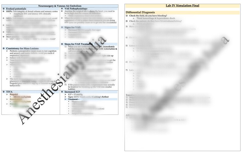Anesthesia Lab Final Cheat Sheet Anesthesia Emergencies BOARDS REVIEW ...