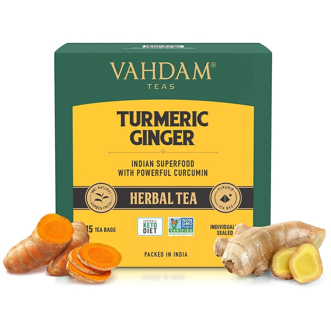 VAHDAM Organic Turmeric + Ginger Tea Bags 15 Units, Fresh and Herbal ...