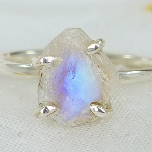 RAW Moonstone Ring Crystal Stone Silver Jewelry RHODIUM Over - Etsy