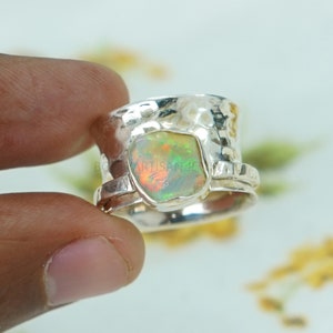Natural Raw Opal Spinner Ring, Fidget Ring, October Birthday Gift, Raw ...