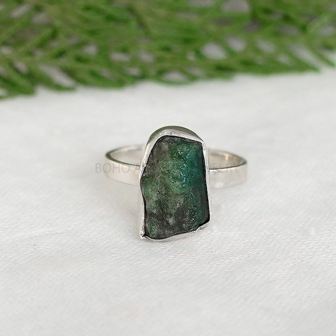 Raw Emerald Ring - Emerald Crystal Ring - Silver Handmade Ring - Boho ...