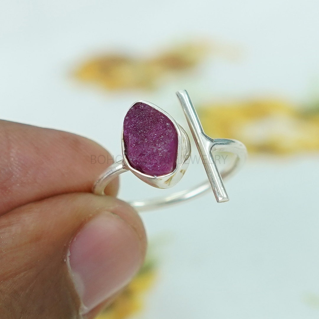 Raw Ruby Silver Stick Ring, Ruby Rough Ring, Handmade Ring, Boho Ring ...
