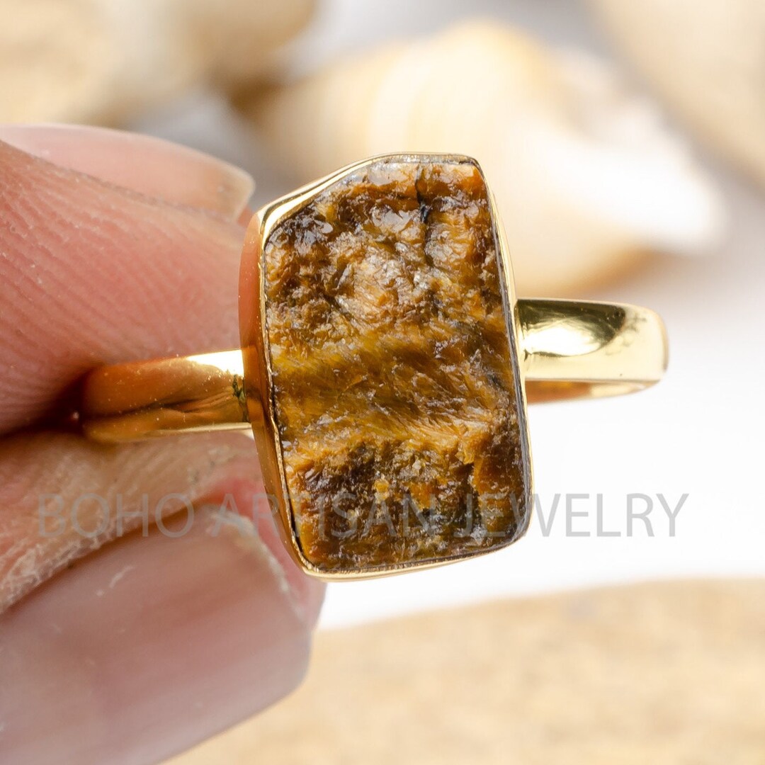 14K Gold Tiger Eye Ring, Golden Tiger Eye Ring, Silver Handmade Ring ...