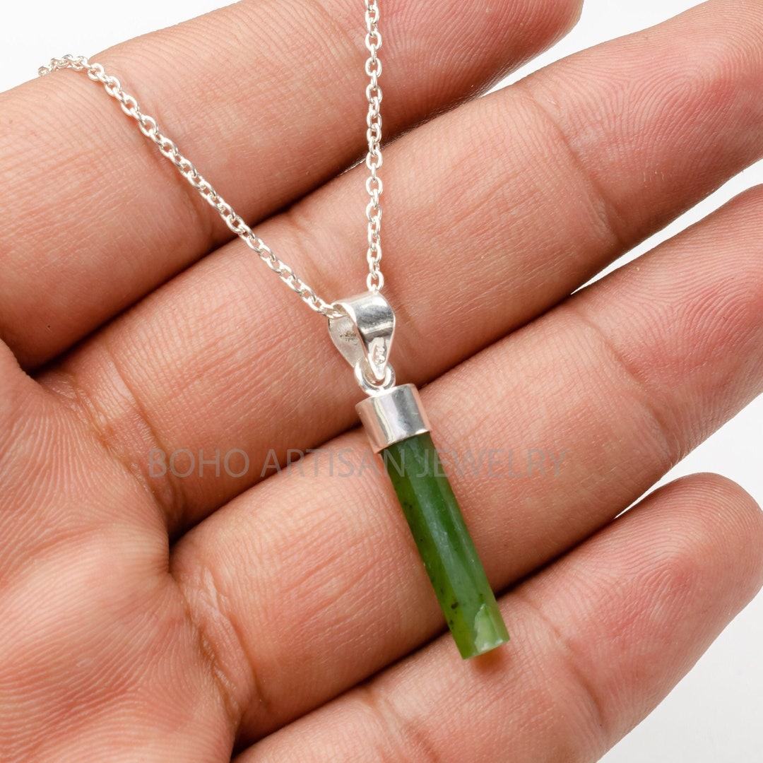 Natural Green Jade Bar Pendant, Jade Stick Pendant, Raw Gemstone ...