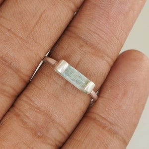 Raw Aquamarine Bar Ring, Thin Bar Ring, Stackable Jewelry, Dainty Bar ...