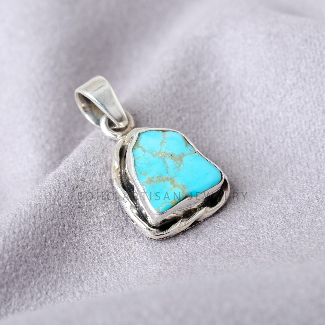 Raw Turquoise Pendant, 925 Silver Pendant, Statement Pendant, Designer ...
