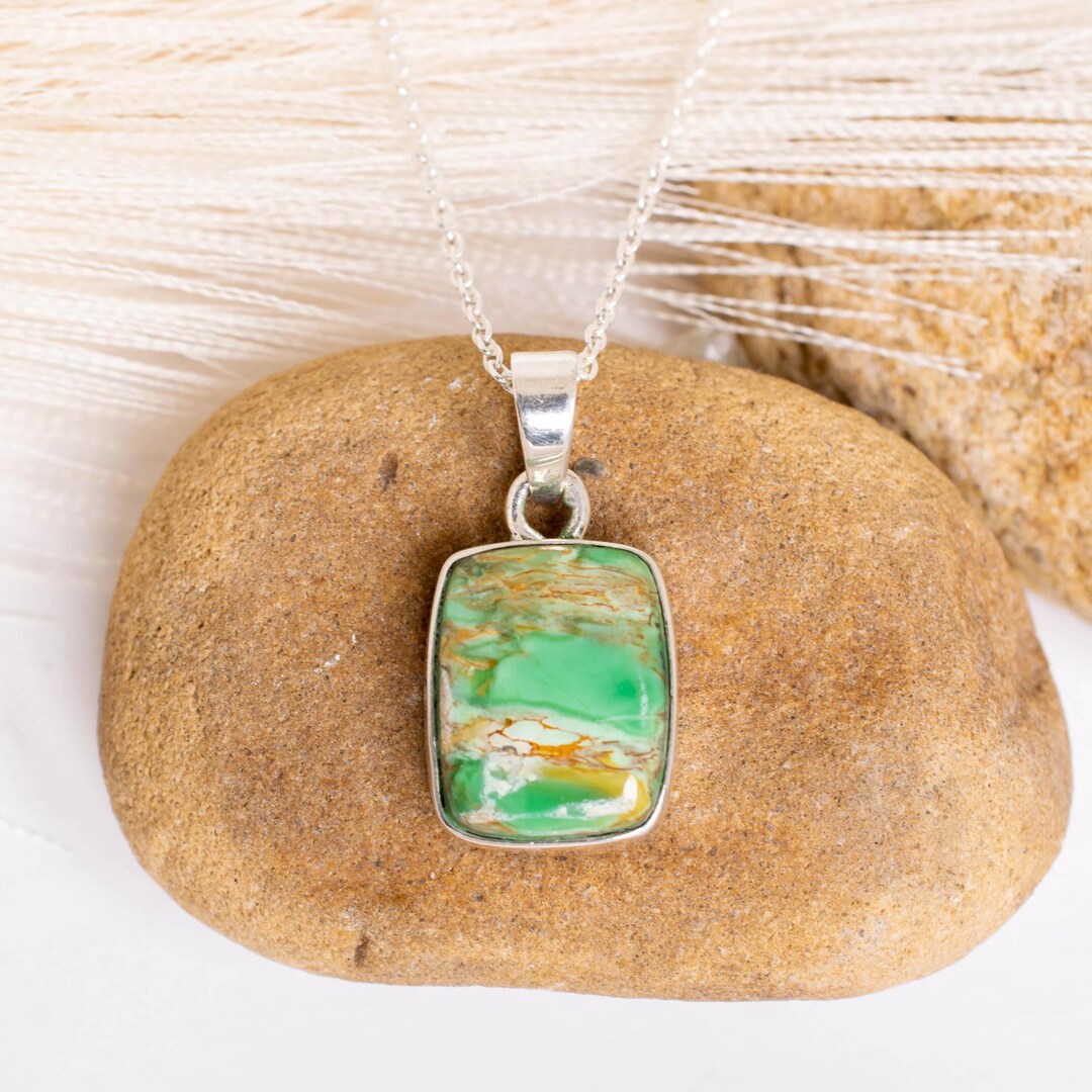 Variscite Pendant: Handmade Sterling Silver Boho Green Gemstone - Etsy