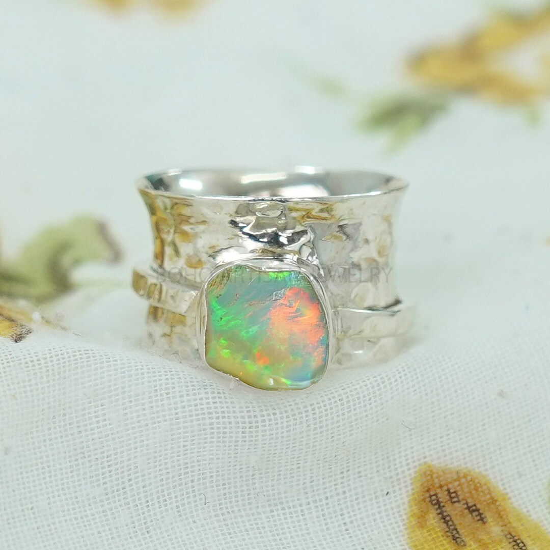 Raw Ethiopian Opal Spinner Ring: Sterling Silver Fidget Band - Etsy