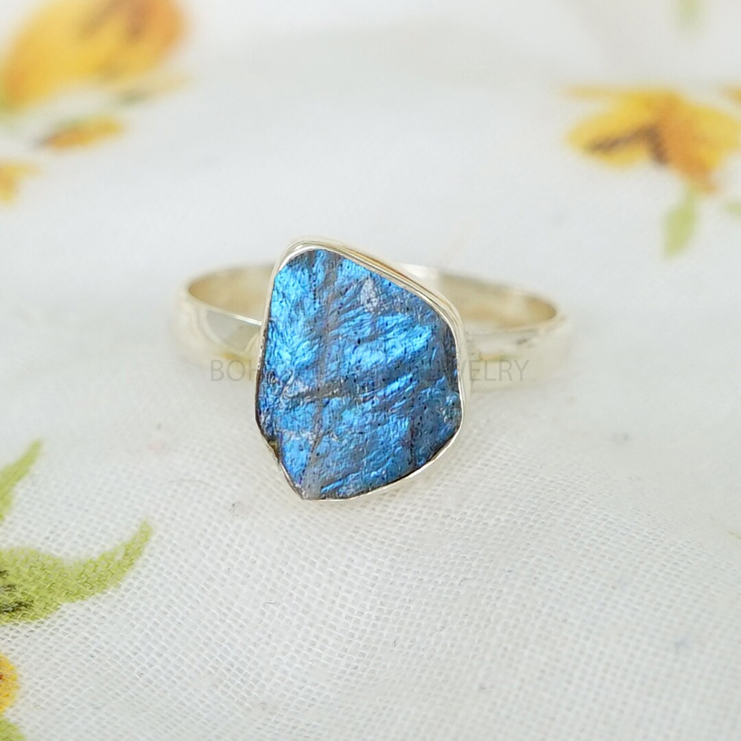 Raw Labradorite Ring, Blue Fire Labradorite Ring, Stacking Ring ...