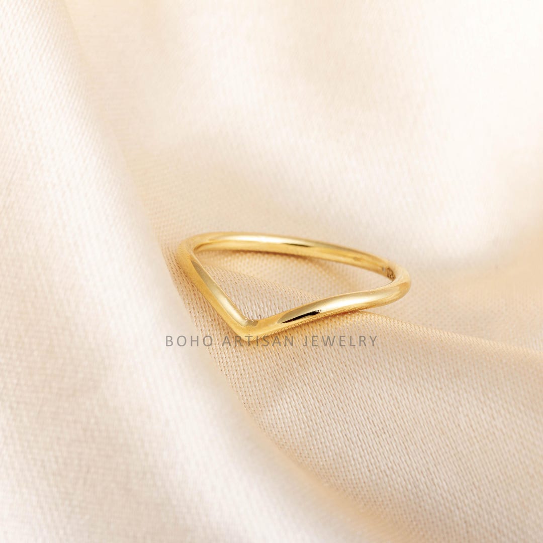 14k Gold V Band Ring, Chevron Gold Plated Ring, Dainty Stacking Ring ...