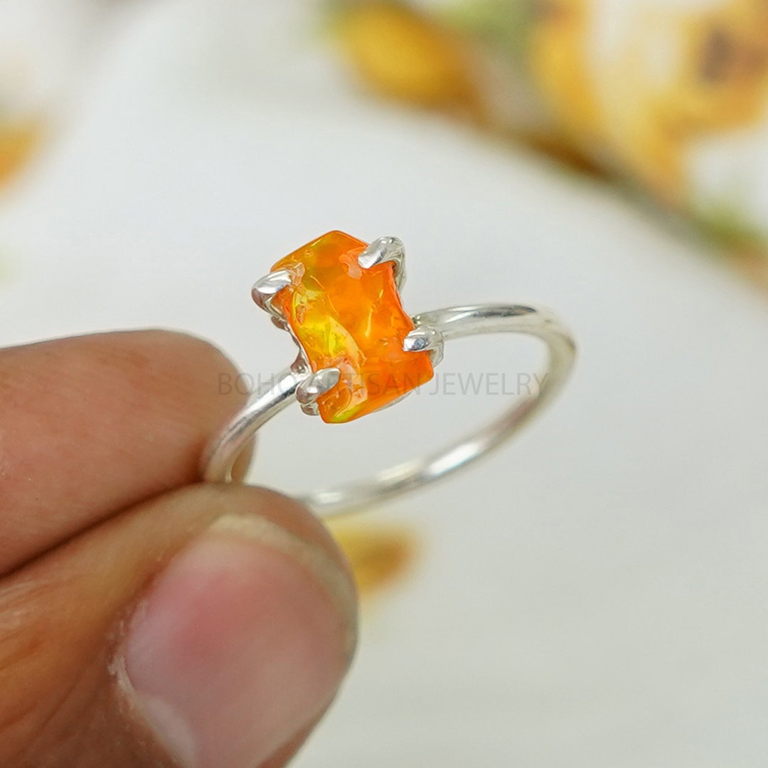 Orange Fire Opal Ring, Mexican Fire Opal Ring, October Birthday Gift ...