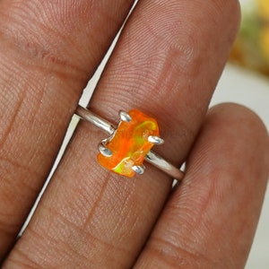 Orange Fire Opal Ring, Mexican Fire Opal Ring, October Birthday Gift ...