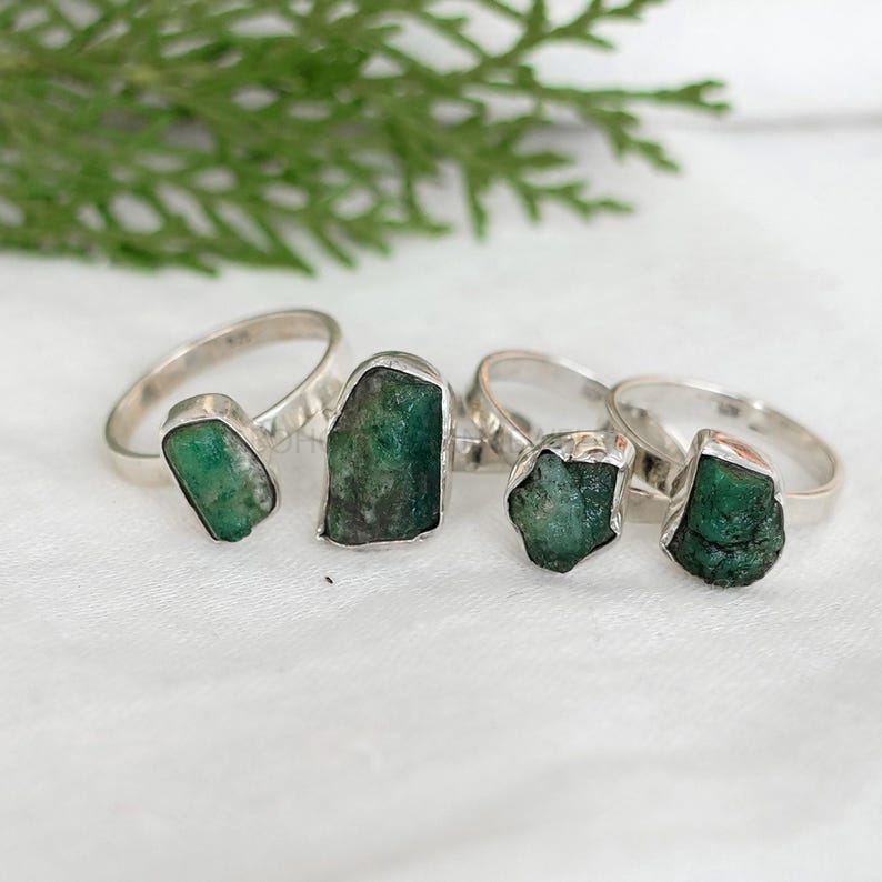 Raw Emerald Ring - Emerald Crystal Ring - Silver Handmade Ring - Boho ...