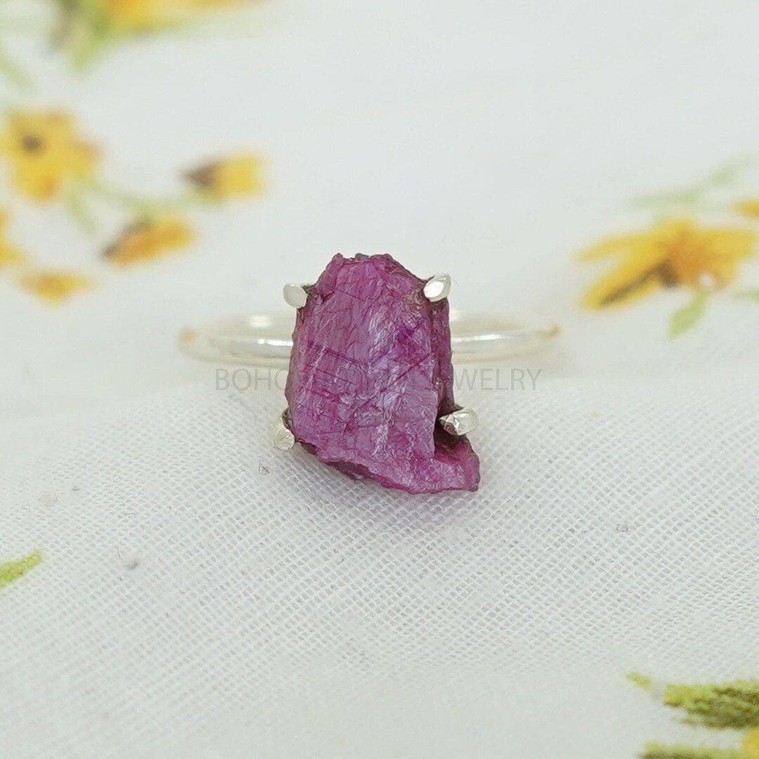 Raw Ruby Ring, Natural Ruby Rough Ring, Silver Handmade Ring, Boho Ring ...
