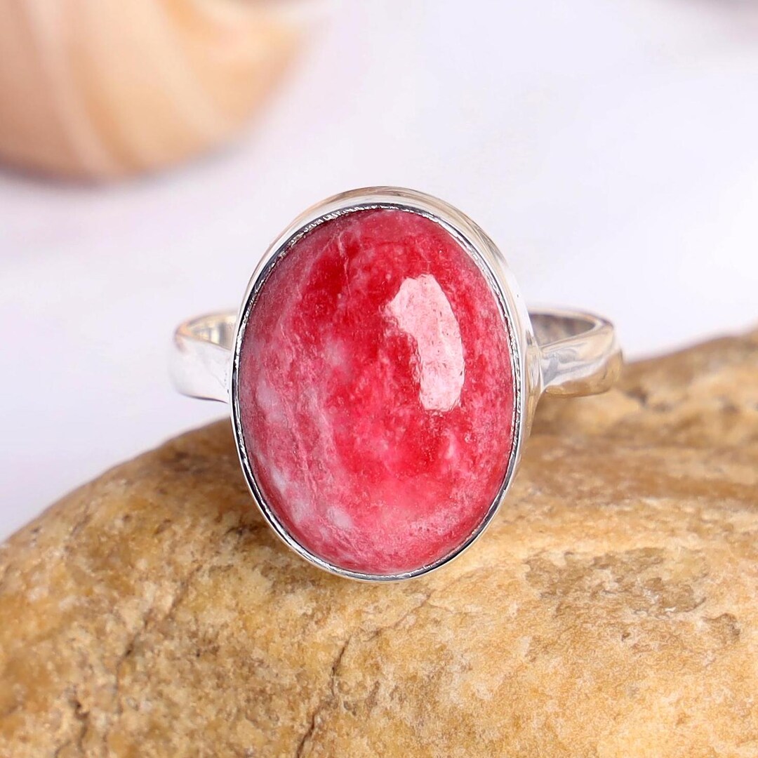 Thulite Ring, Solid Sterling Silver Ring, Handmade Jewelry, Natural ...