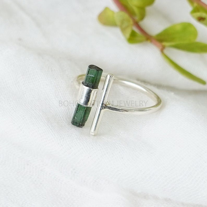 Raw Green Tourmaline Stick Ring, T Ring, Adjustable Bar Ring ...