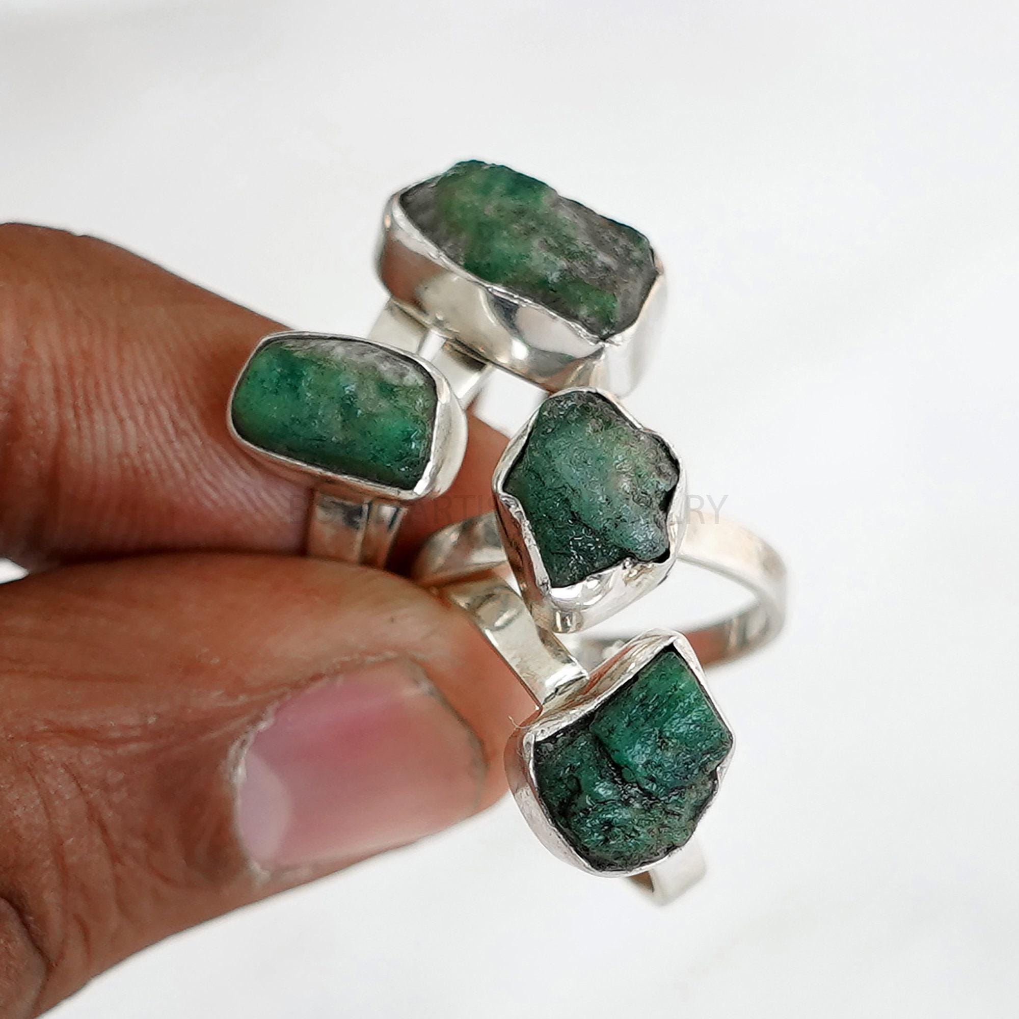 Raw Emerald Ring - Emerald Crystal Ring - Silver Handmade Ring - Boho ...