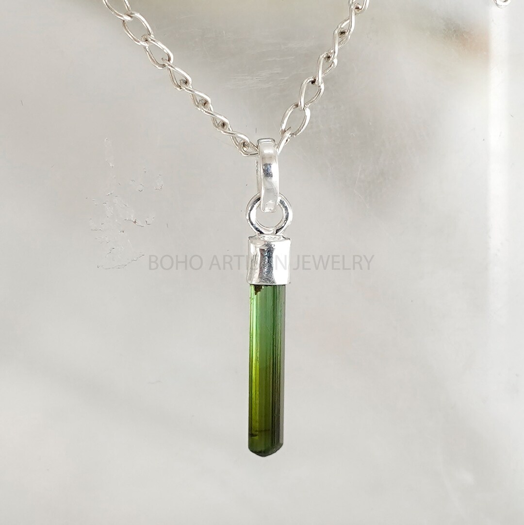 Raw Green Tourmaline Pendant, Long Tourmaline Stick Pendant, Tourmaline ...