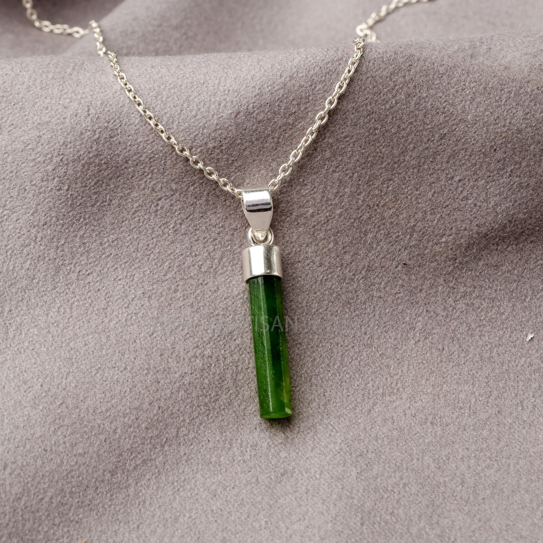 Natural Green Jade Bar Pendant, Jade Stick Pendant, Raw Gemstone ...