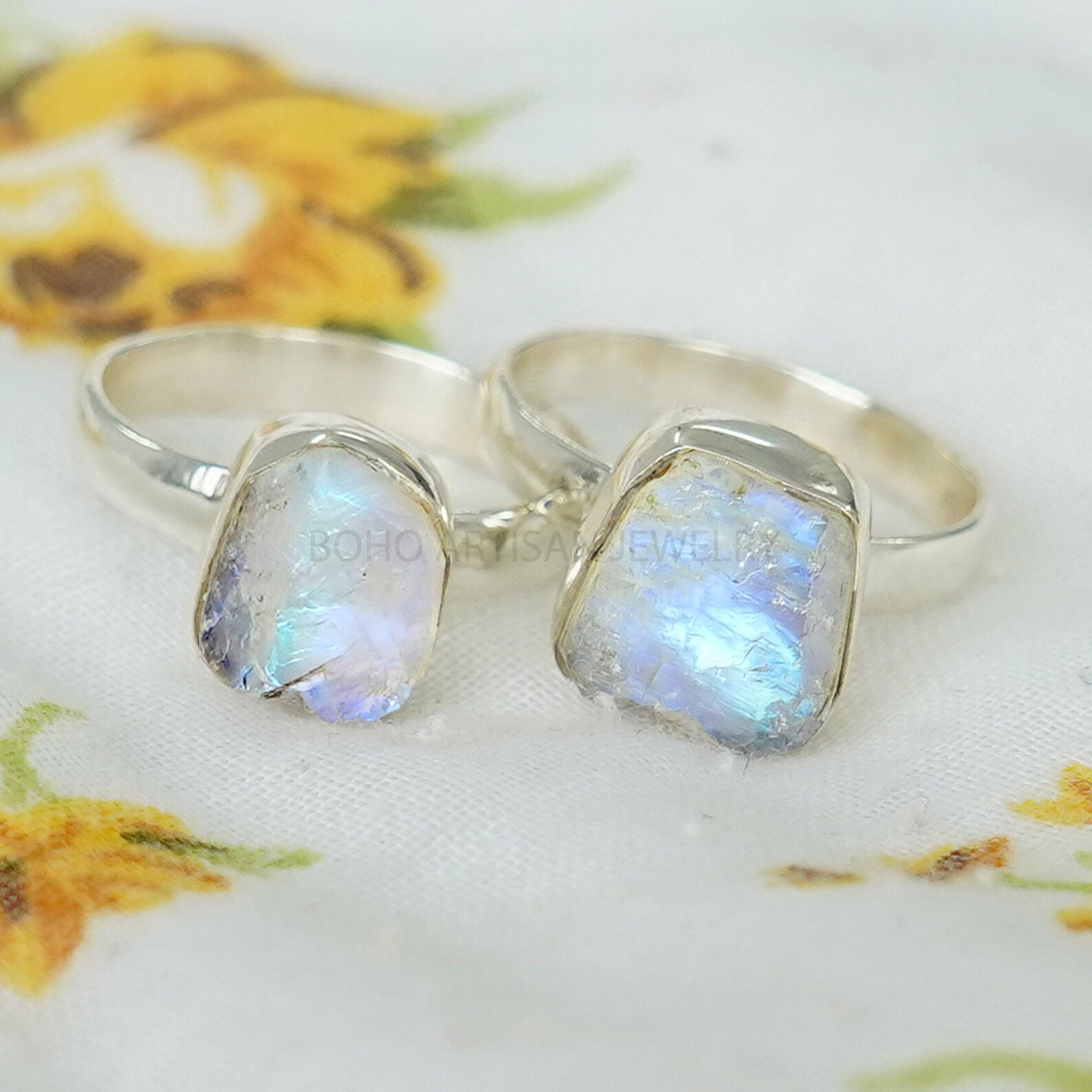 RAW Moonstone Ring, Crystal Stone Silver Jewelry, RHODIUM Over Silver ...