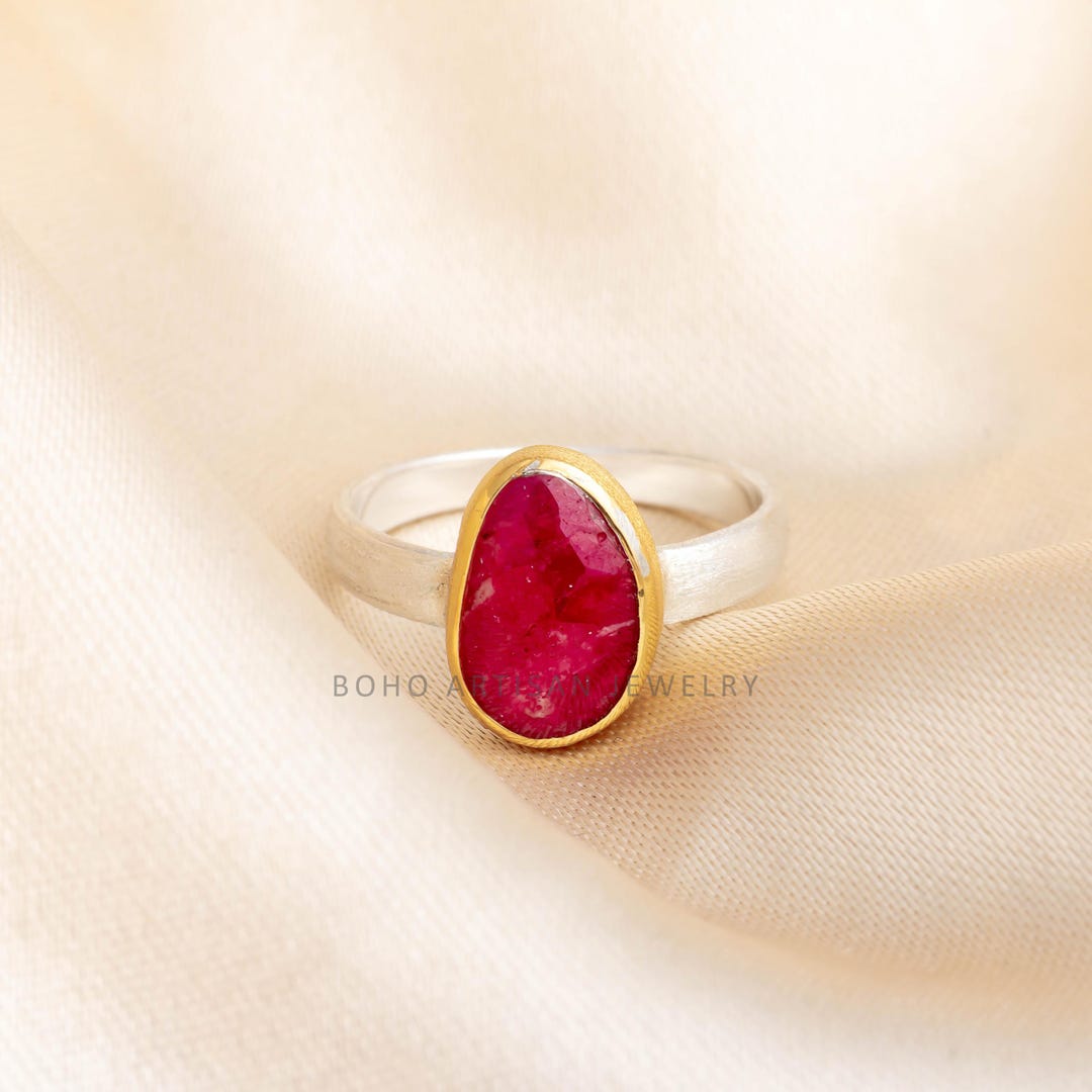 Ruby Rose Cut Ring: Dual Plated Gold, Sterling Silver Boho Jewelry ...