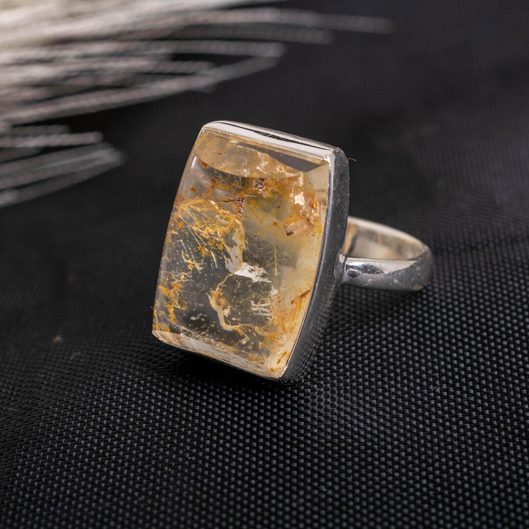 Golden Lodolite Quartz Ring, Garden Quartz Ring, Handmade Silver Ring ...