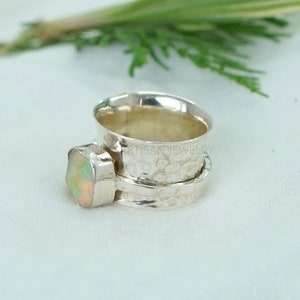 Natural Raw Opal Spinner Ring, Fidget Ring, October Birthday Gift, Raw ...