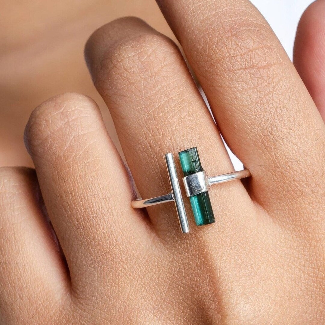 Raw Indicolite Tourmaline Ring, Blue Tourmaline Pencil Ring, Adjustable ...