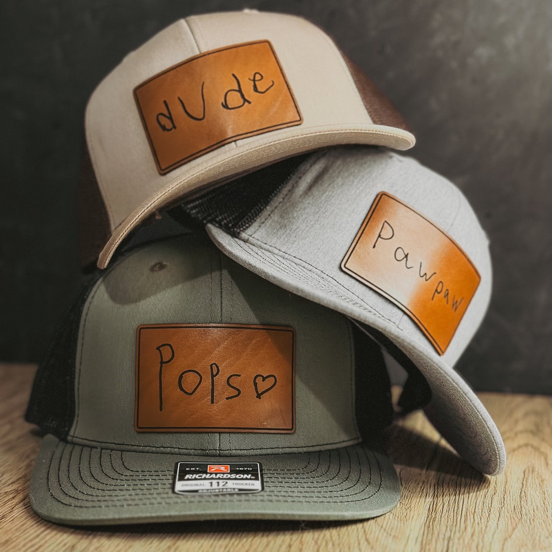 Custom Leather Patch Hat for Father's Day-engraved With 'dad' Writing ...