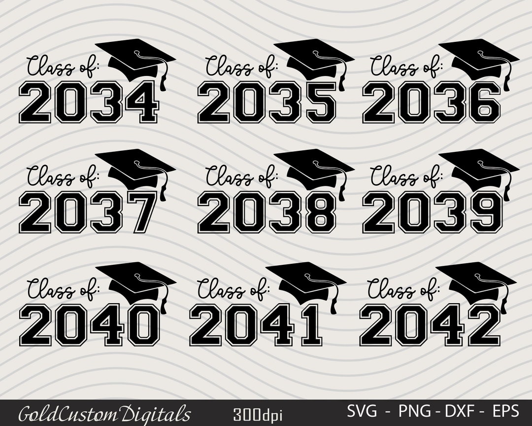 Graduation Cap Bundle SVG Class of 2034, 2035, 2036, 2037, 2038, 2039 ...