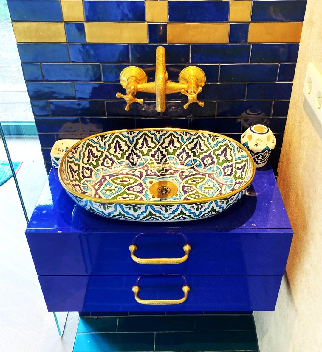 Brass Rim Moroccan Oval Ceramic Basin-bathroom Oval Sink-oval Pottery ...