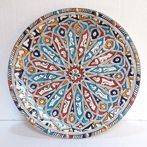 Moroccan Ceramic Dish With Nickel Silver Inlay-unique Wall Dish ...